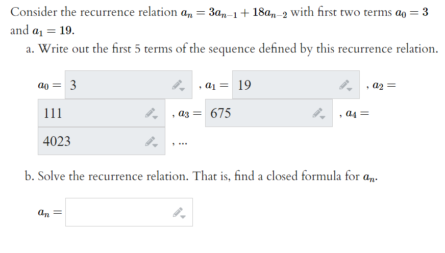 Solved = Consider the recurrence relation an = 3an-1 + | Chegg.com