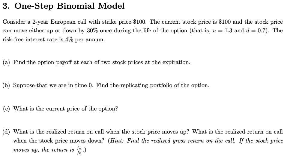 3. One-Step Binomial Model Consider a 2-year European | Chegg.com