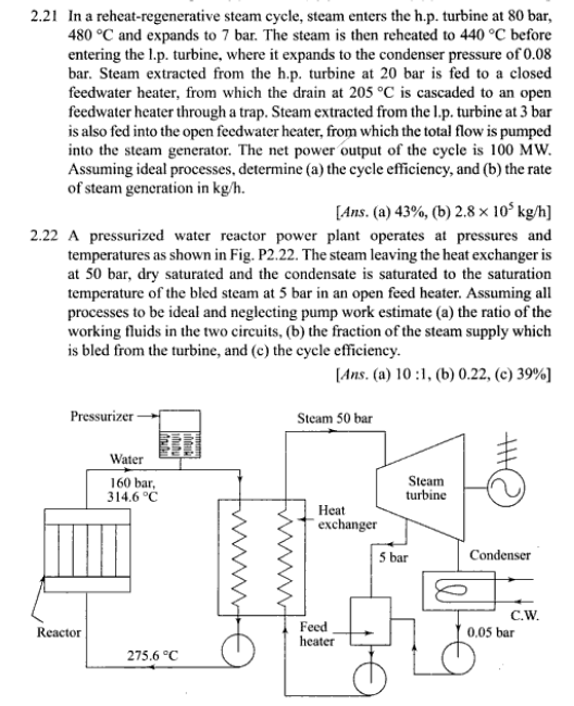 Solved 2.21 In a reheat-regenerative steam cycle, steam | Chegg.com