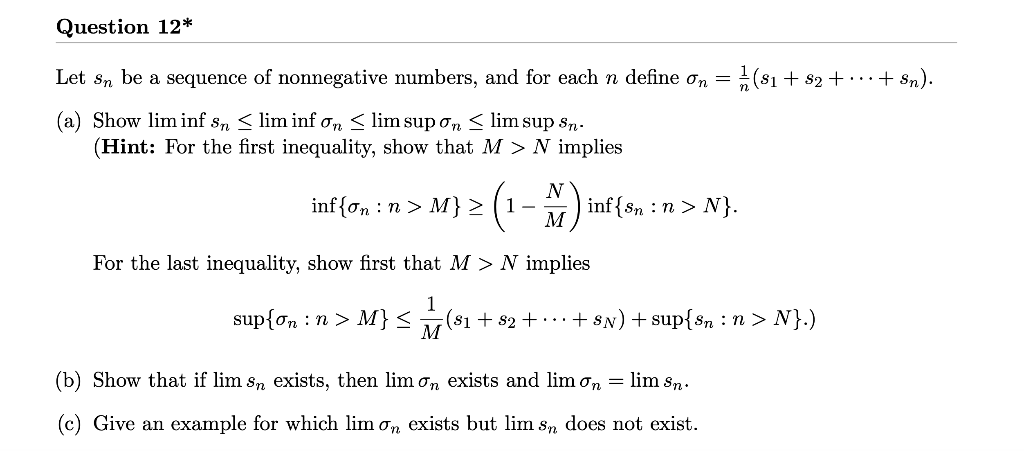 Solved Question 12* Let sn be a sequence of nonnegative | Chegg.com