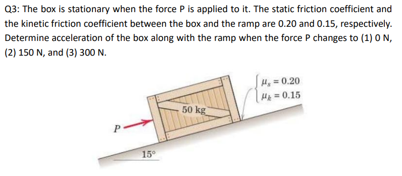 Solved Q3: The box is stationary when the force P is applied | Chegg.com