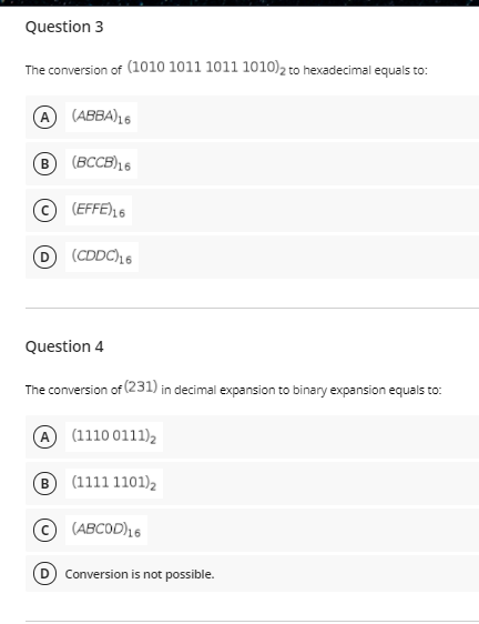Solved Question 3 The conversion of (1010 1011 1011 1010)2 | Chegg.com