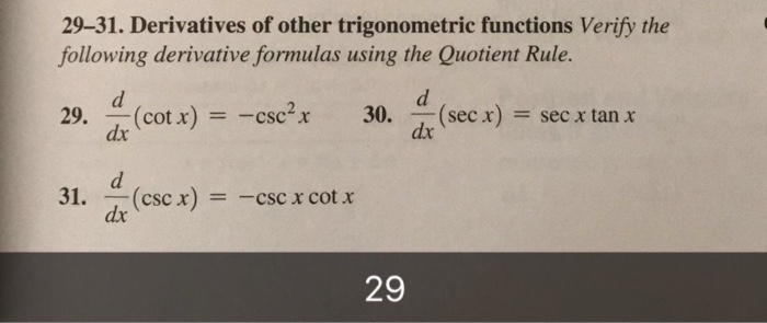 Solved Derivatives of other trigonometric functions Verify | Chegg.com