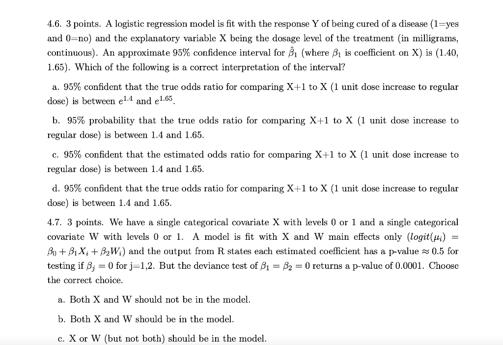 4.6. 3 points. A logistic regression model is fit | Chegg.com