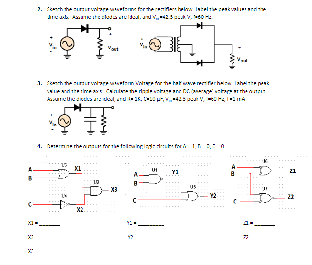 Solved 2. Sketch the output voltage waveforms for the | Chegg.com