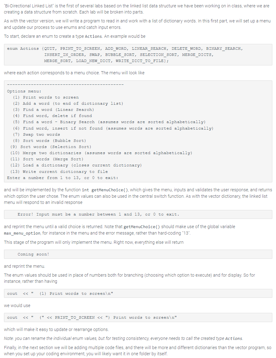 Solved "Bi-Directional Linked List" is the first of several | Chegg.com