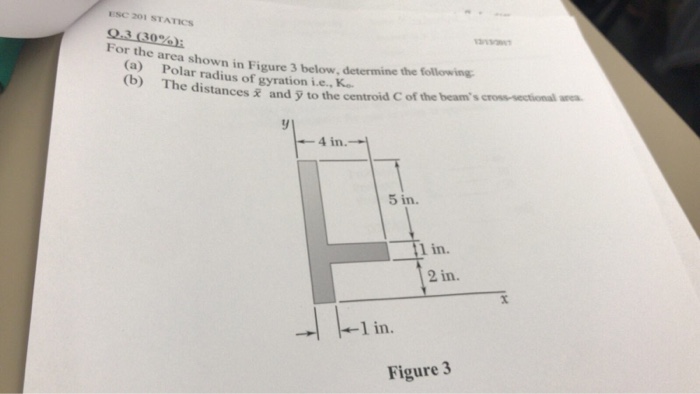 Solved ESC 201 STATICS For the area shown in Figure 3 below, | Chegg.com