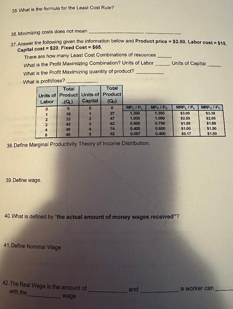 35. What is the formula for the Least Cost Rule? 36. | Chegg.com