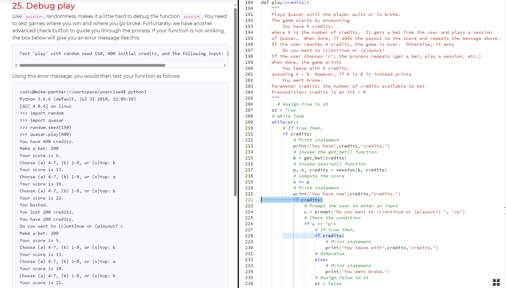 Solved 25. Debug play Like randomness makes it a little hard | Chegg.com