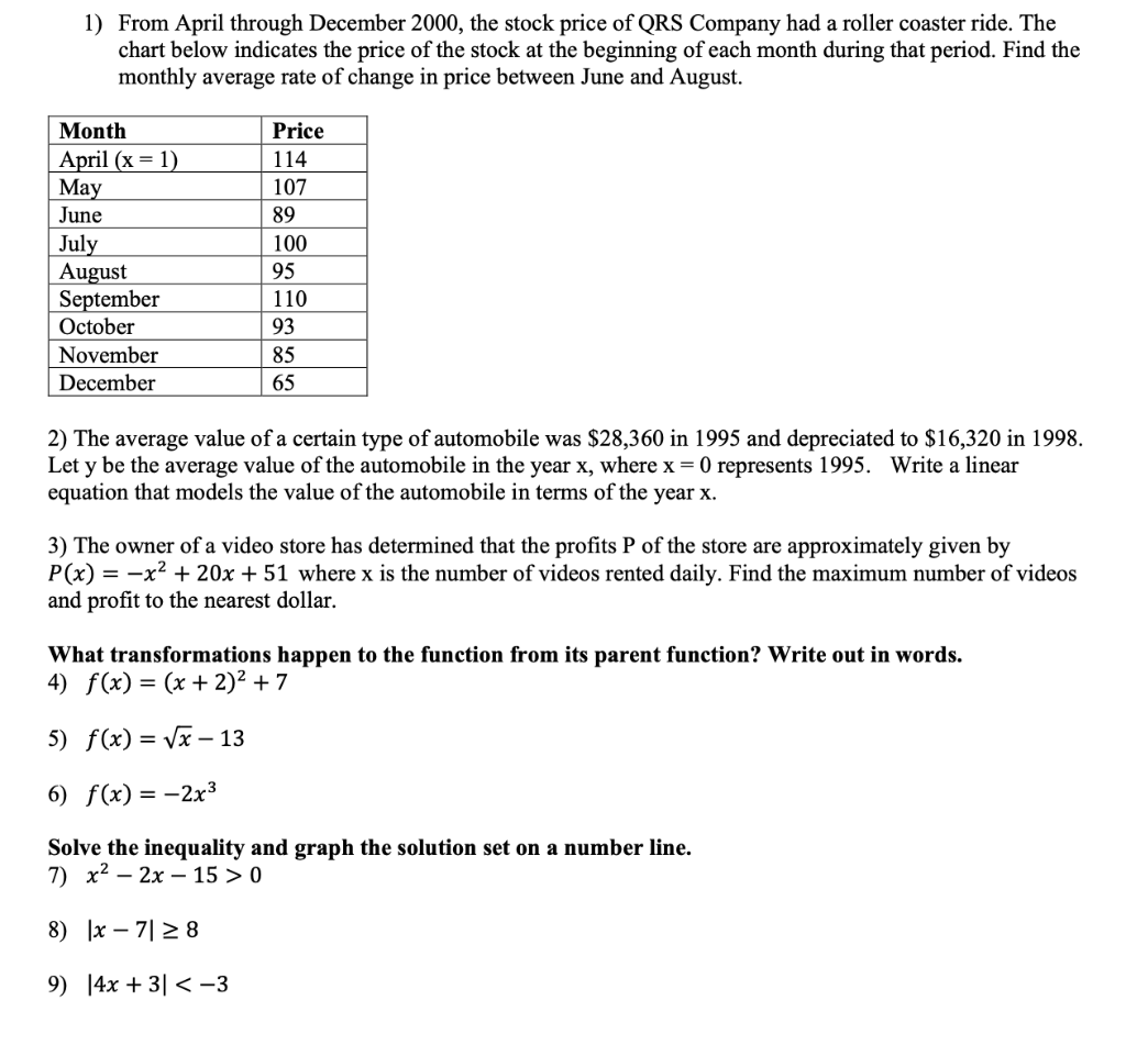 Solved 1) From April through December 2000, the stock price | Chegg.com