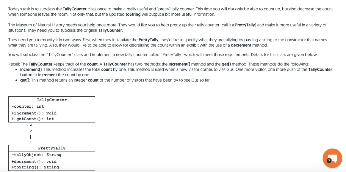 Solved Today's task is to subclass the Tally Counter class | Chegg.com