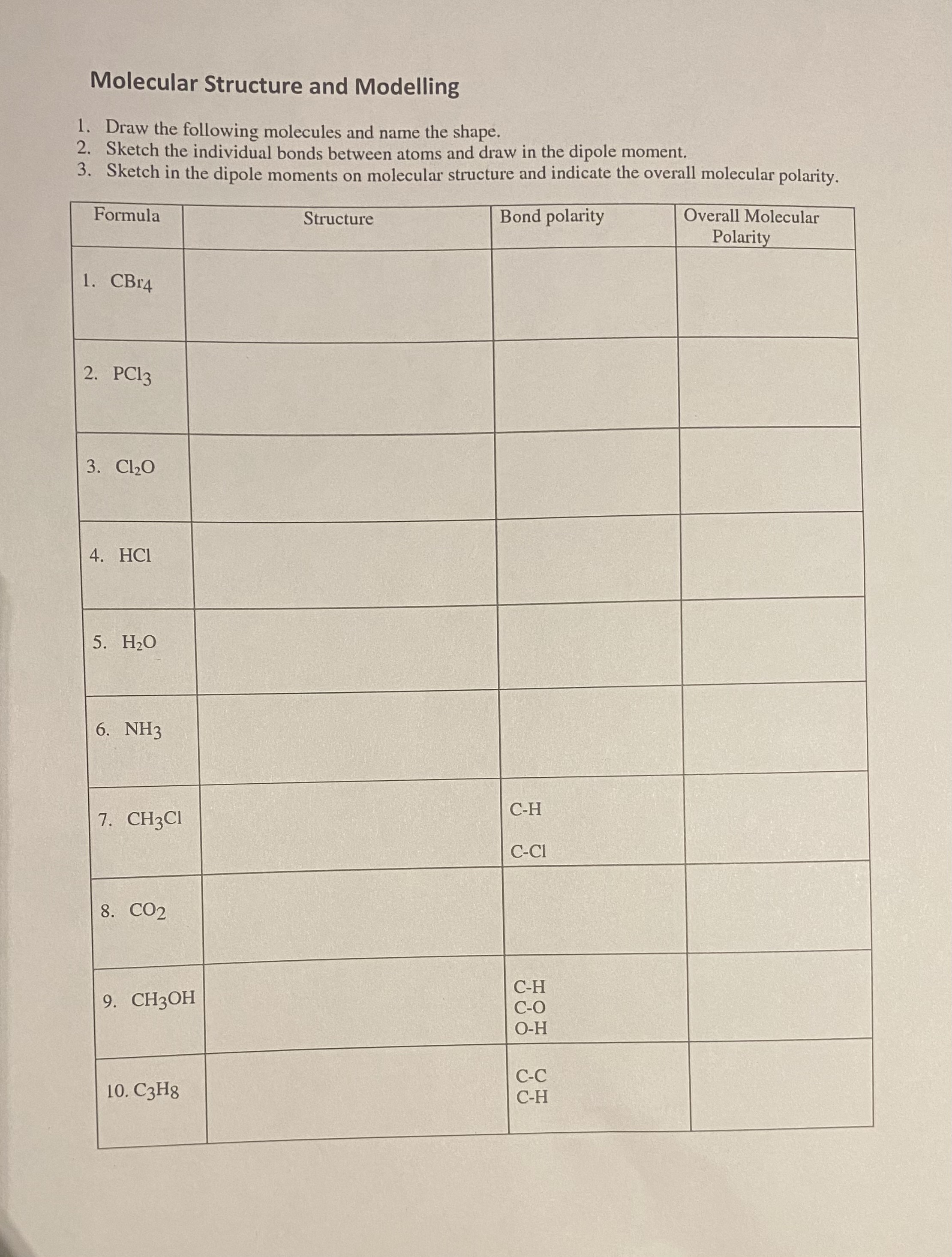 Solved Molecular Structure and Modelling 1. Draw the | Chegg.com
