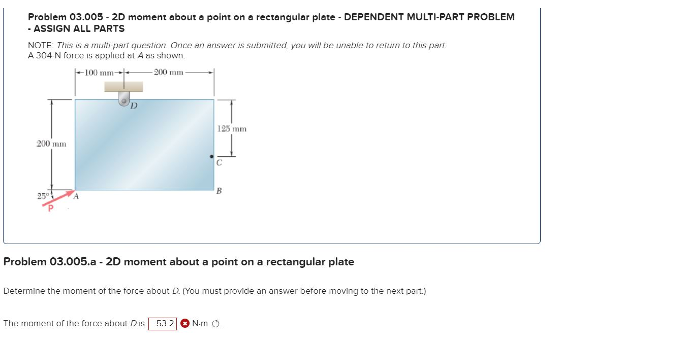 Solved Problem 03.005 - 2D moment about a point on a | Chegg.com