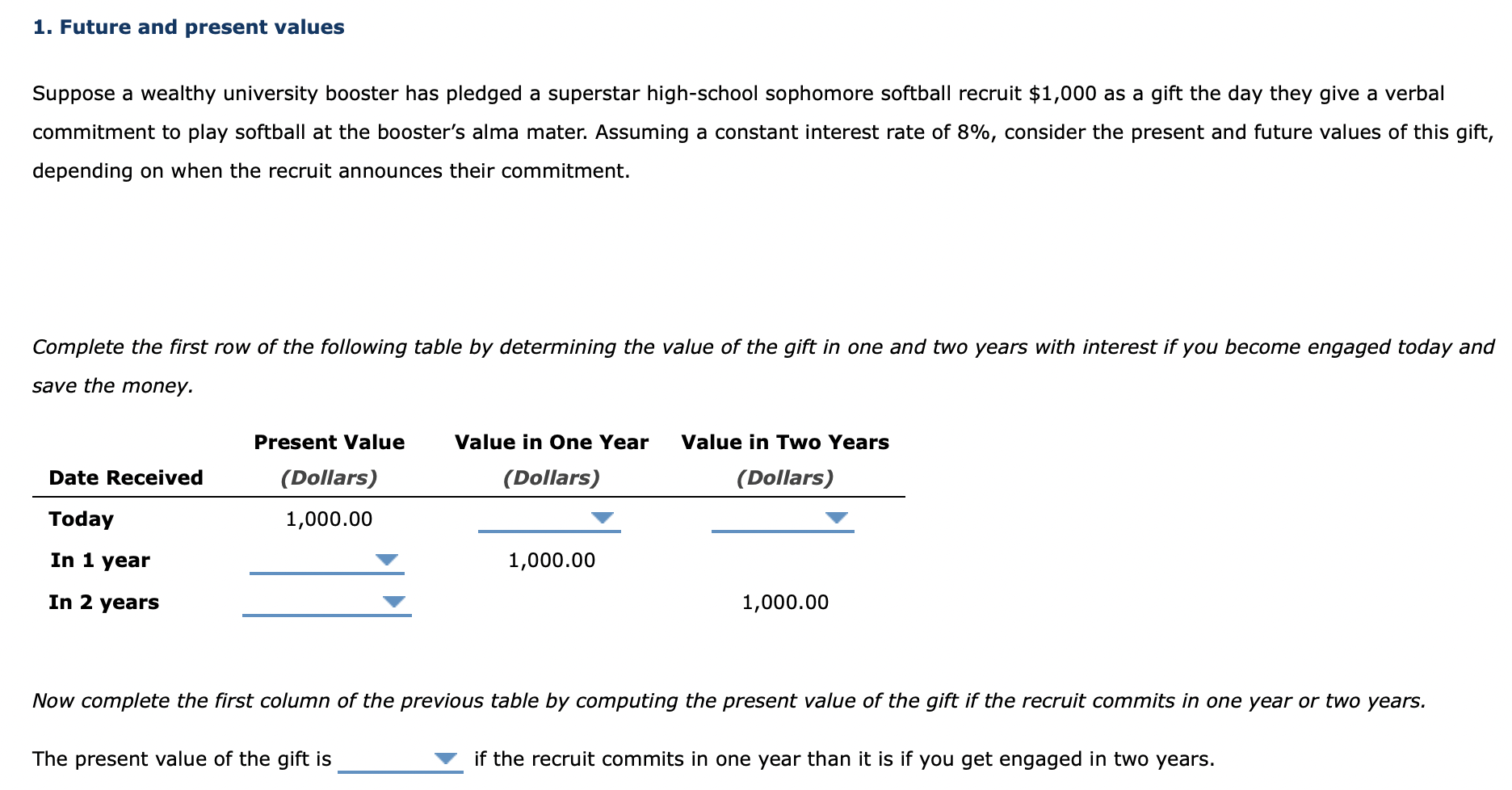 Solved 1. Future and present values Suppose a wealthy | Chegg.com