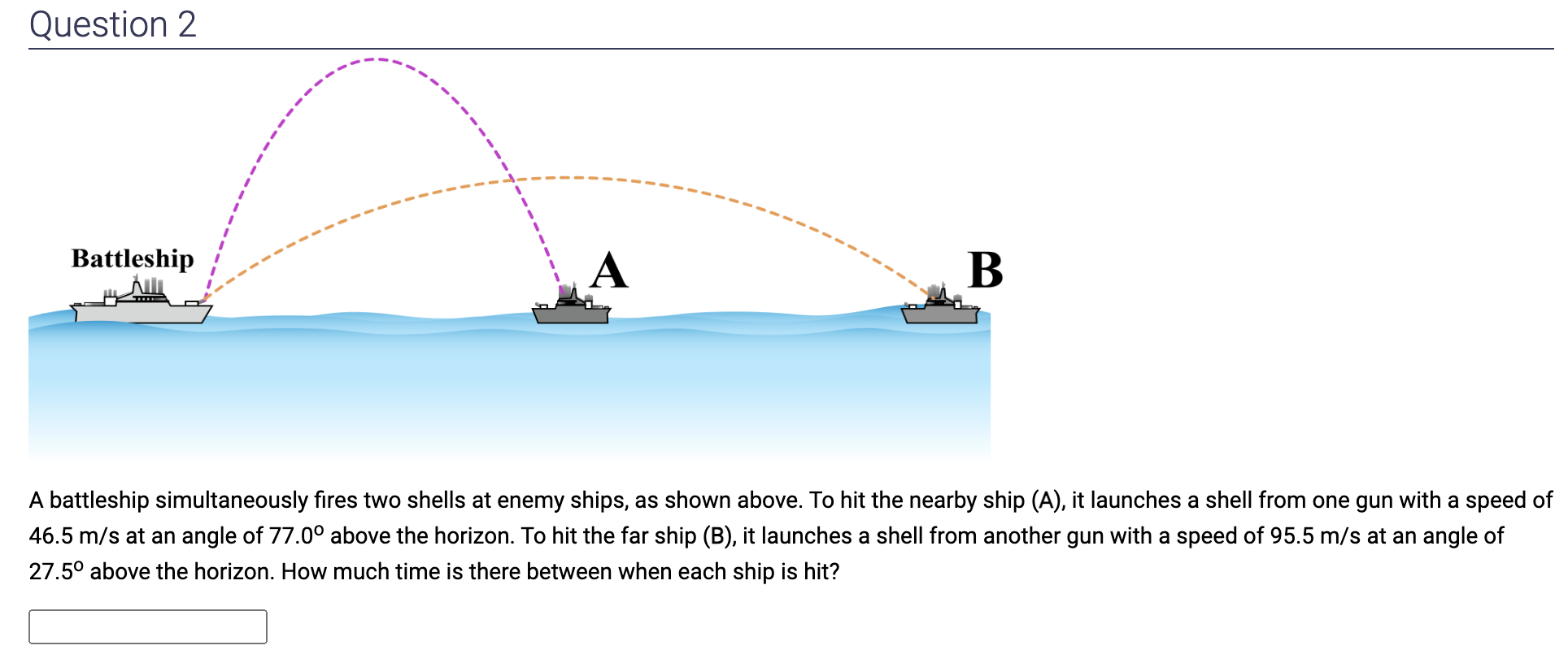 Solved Question 2 A battleship simultaneously fires two | Chegg.com
