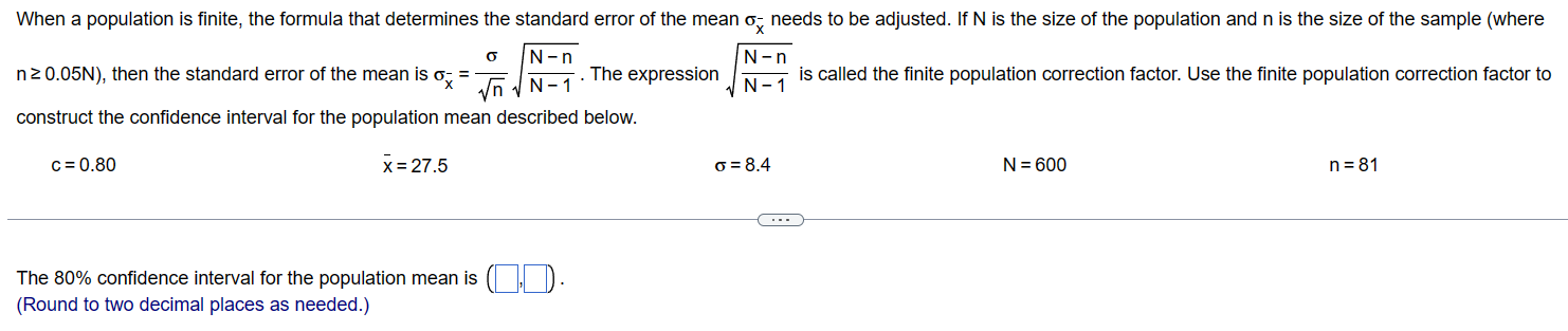 Solved When a population is finite, the formula that | Chegg.com