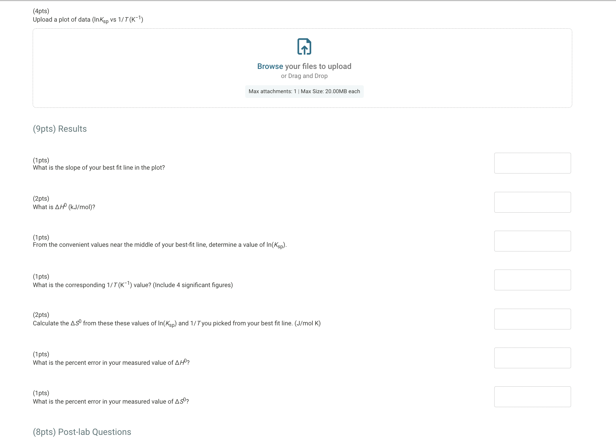Solved (4pts) Upload a plot of data ( lnKsp vs 1/T( K−1) | Chegg.com
