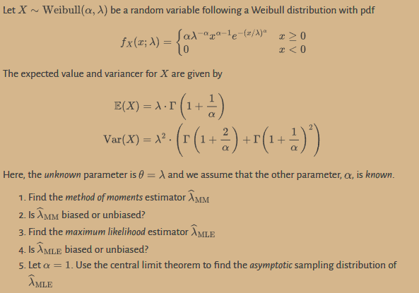 Solved Let X∼ Weibull αλ Be A Random Variable Following A 