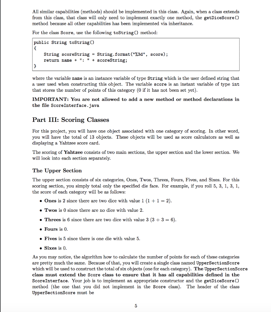 Project 4 - Yahtzee (Object-Oriented Programming) CS | Chegg.com