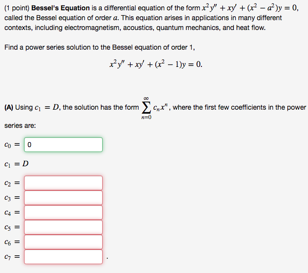 Solved (1 point) Bessel's Equation is a differential | Chegg.com