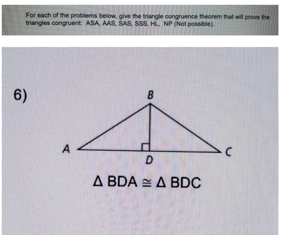 For each of the problems below, give the triangle | Chegg.com