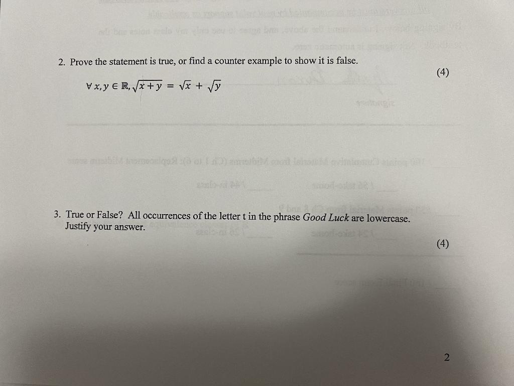 Solved 2. Prove the statement is true, or find a counter | Chegg.com