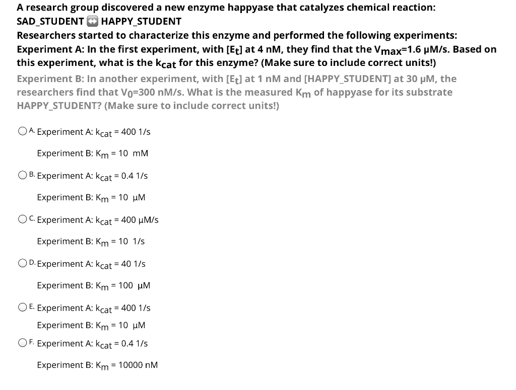 Solved A research group discovered a new enzyme happyase | Chegg.com