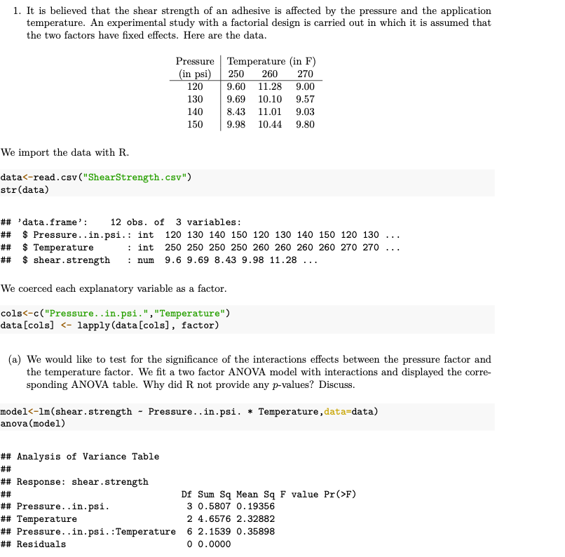 Solved 1. It is believed that the shear strength of an | Chegg.com