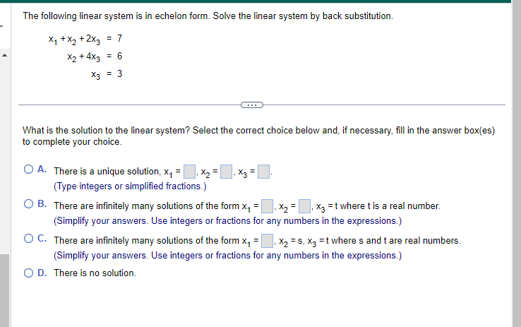 Solved The following linear system is in echelon form. Solve | Chegg.com