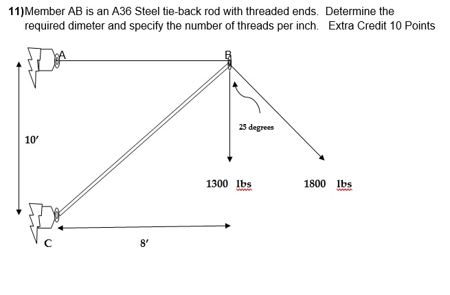Solved 11) Member AB is an A36 Steel tie-back rod with | Chegg.com