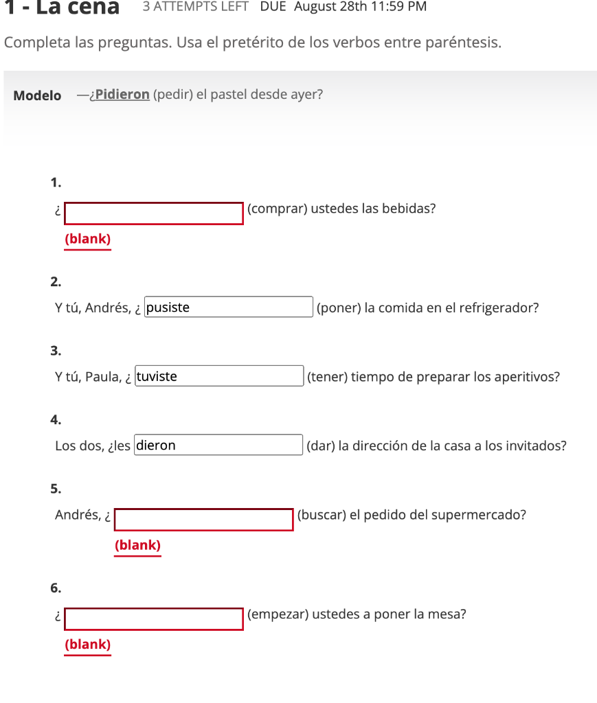 Solved Completa las preguntas. Usa el pretérito de los | Chegg.com