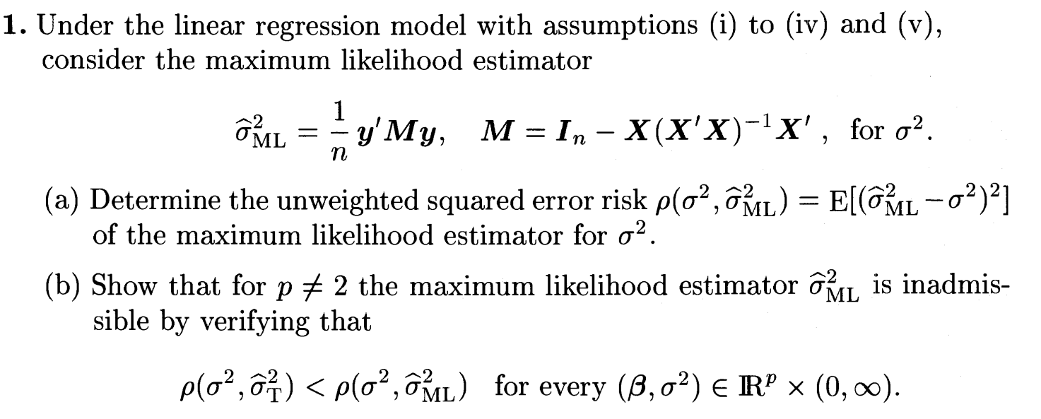 Solved 1. Under the linear regression model with assumptions | Chegg.com