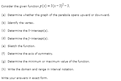 Solved Consider the given function p(x) = 3(x-3)? - 3. (a) | Chegg.com