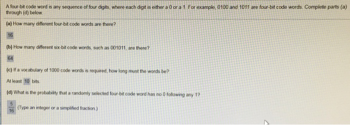 Solved A four-bit code word is any sequence of four digits, | Chegg.com