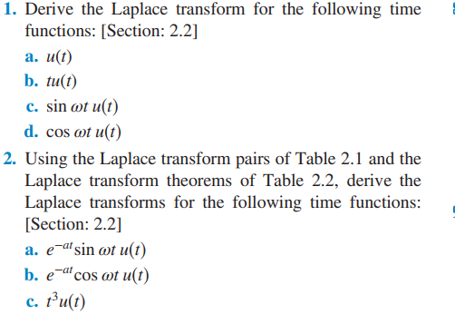 Solved 1. Derive the Laplace transform for the following | Chegg.com