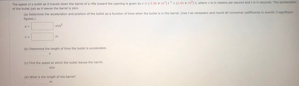 Solved acceleration The speed of a bullet as it travels down | Chegg.com
