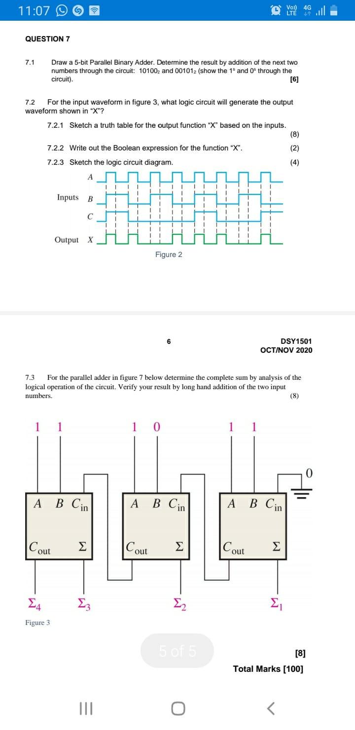 Solved 11:07 Voy) 4G QUESTION 7 7.1 Draw a 5-bit Parallel | Chegg.com