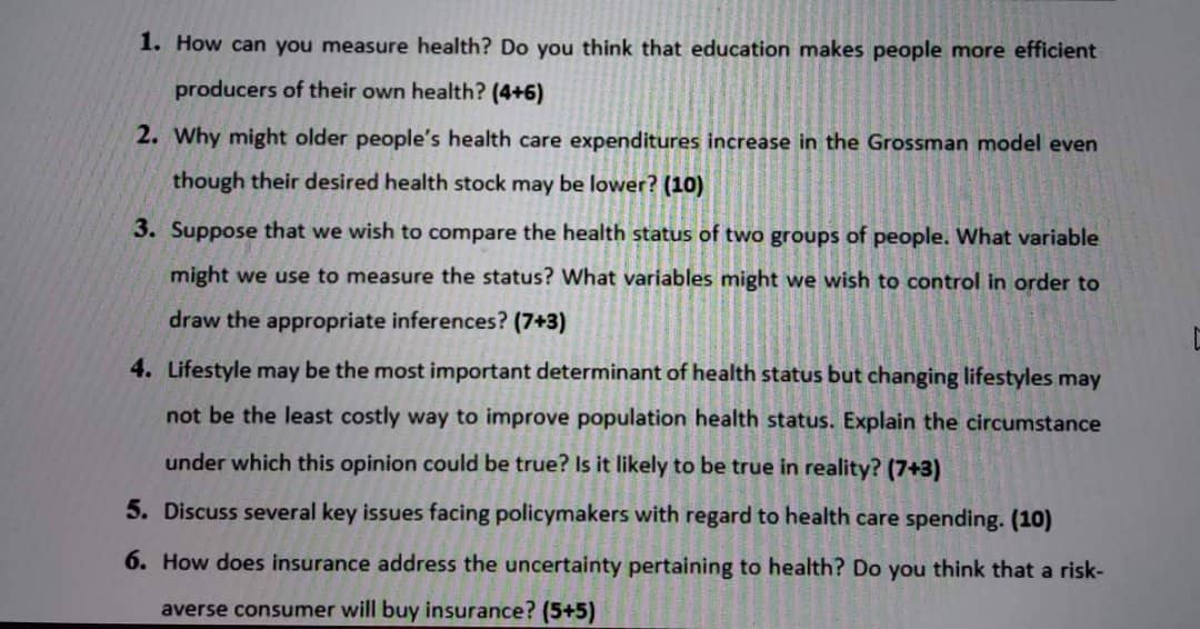 Solved 1. How can you measure health? Do you think that | Chegg.com