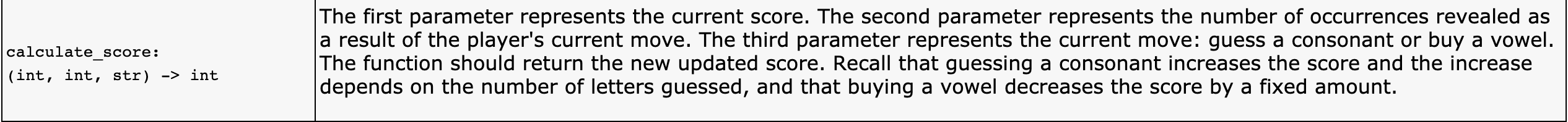 Solved calculate score: The first parameter represents the | Chegg.com