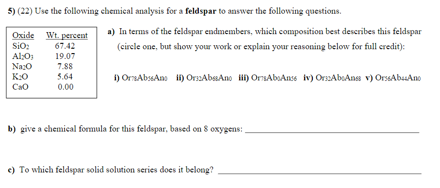 Solved 5) (22) Use the following chemical analysis for a | Chegg.com