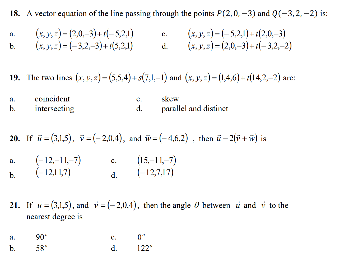 Solved 18. A vector equation of the line passing through the | Chegg.com