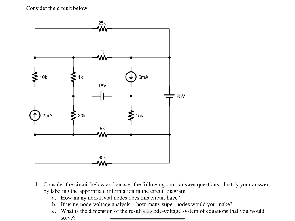 Solved Consider the circuit below: 25k R -W & 10k şik 5mA | Chegg.com