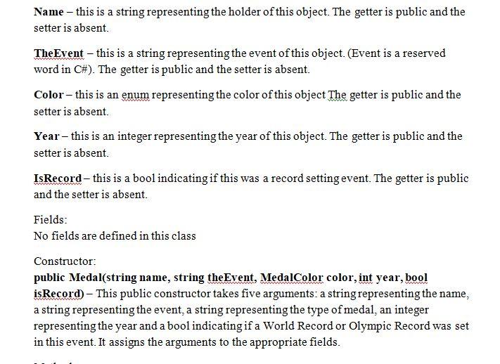 Solved The MedalColor Enum Code the MedalColor enum below: | Chegg.com