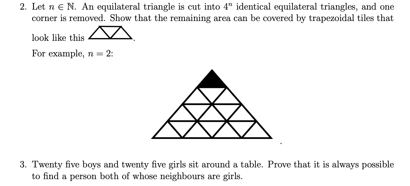 Solved 2. Let n e N. An equilateral triangle is cut into 4 Solved 2. Let n e N. An equilateral triangle is cut into 4