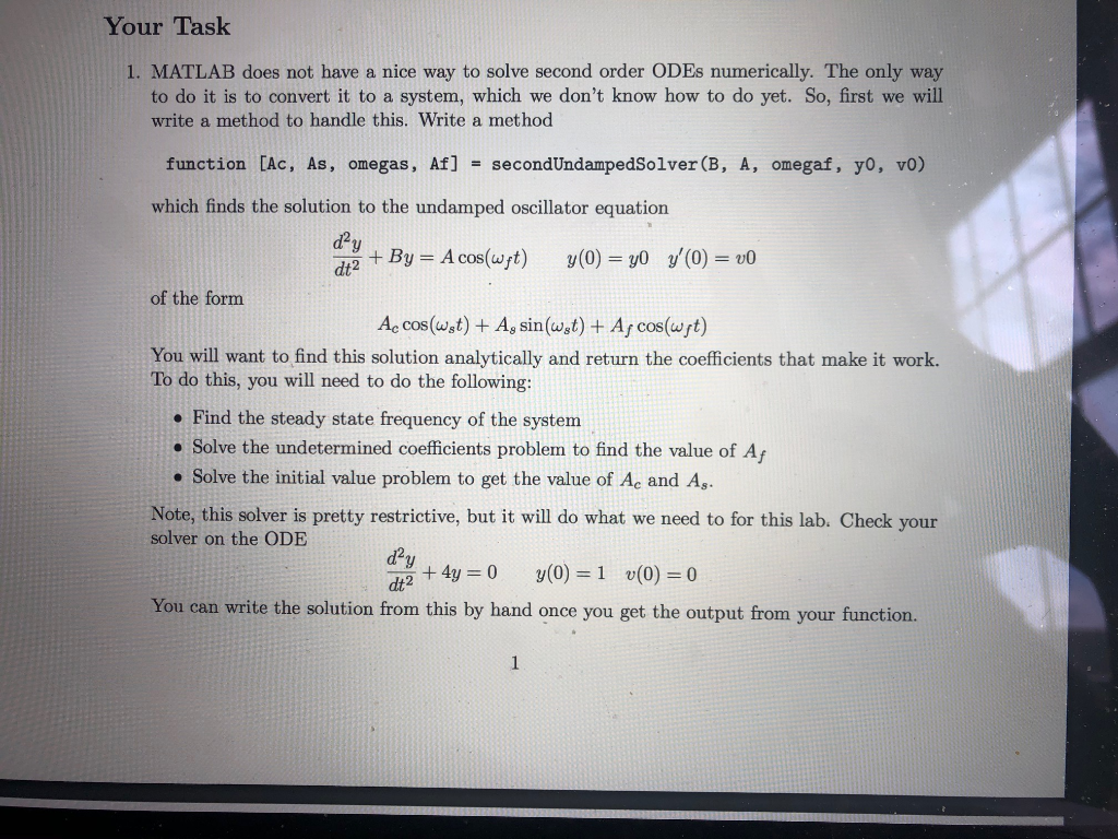 Your Task 1. MATLAB does not have a nice way to solve | Chegg.com