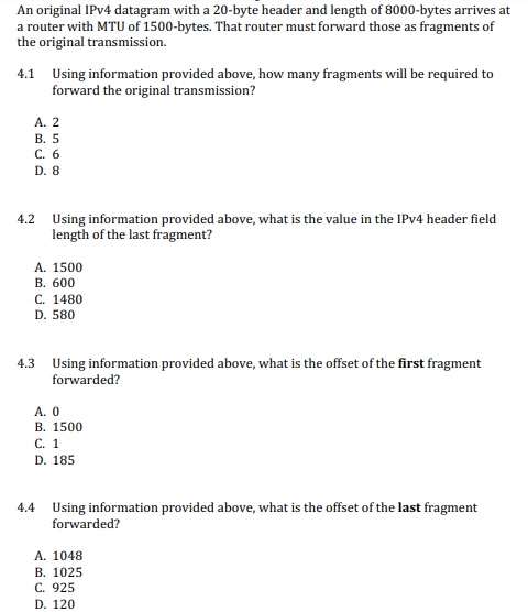 Solved An original IPv4 datagram with a 20-byte header and | Chegg.com