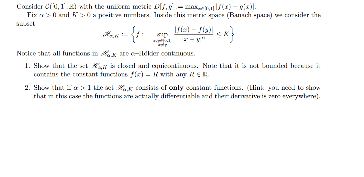 Solved Consider C([0,1],R) with the uniform metric | Chegg.com