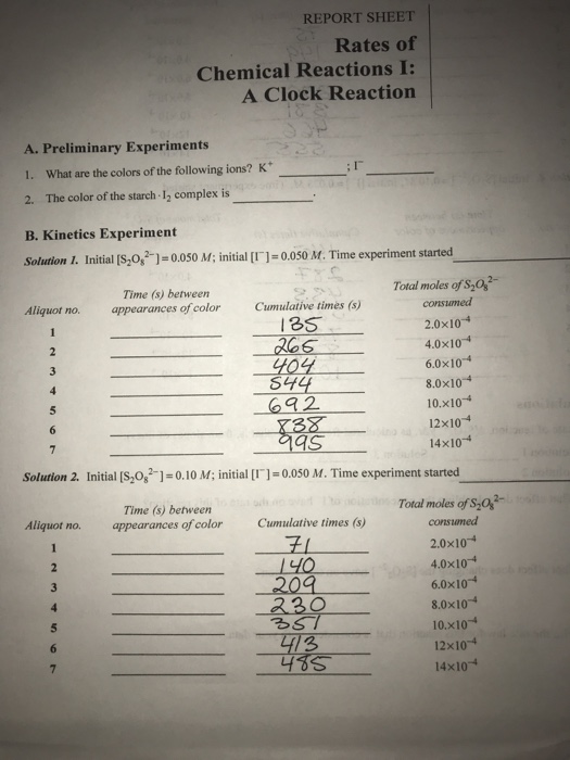 Solved REPORT SHEET Rates of Chemical Reactions I: A Clock | Chegg.com
