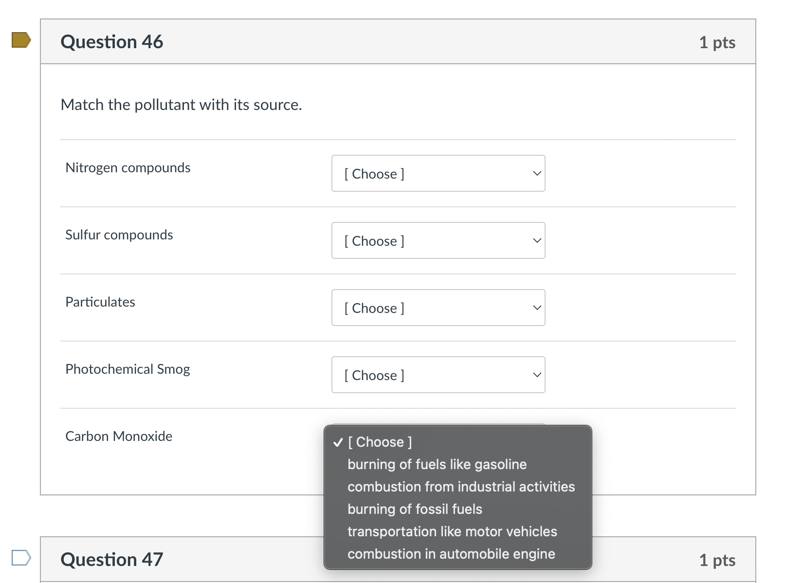 Match the pollutant with its source. Nitrogen | Chegg.com