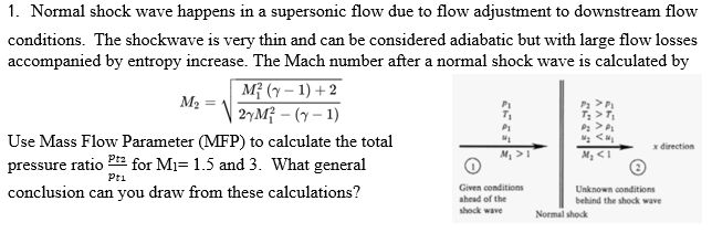 Solved 1. Normal shock wave happens in a supersonic flow due | Chegg.com